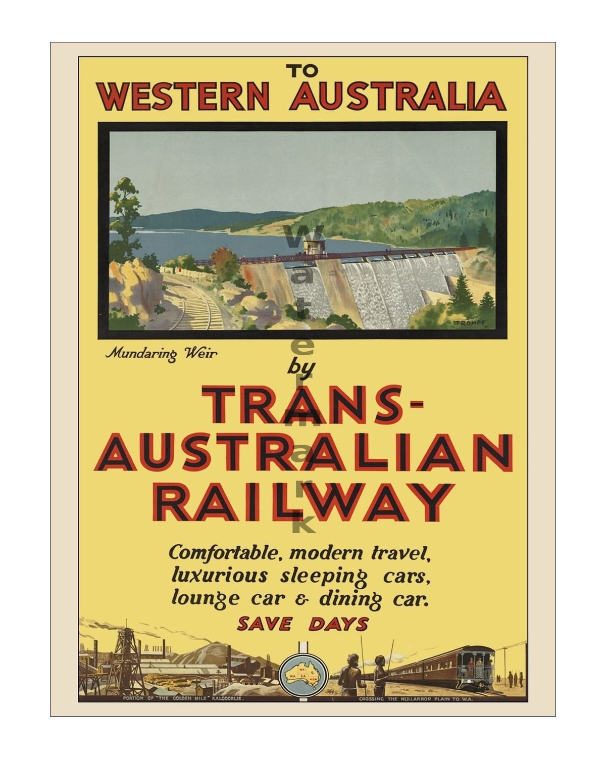 Trans Australian Railway Vintage Travel Poster [4 sizes, matte+glossy ...