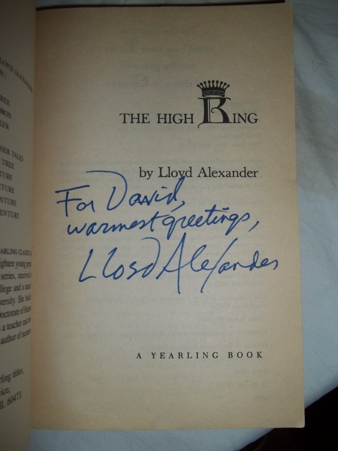 Chronicles of Prydain The High King by Lloyd Alexander Signed Book 5 ...