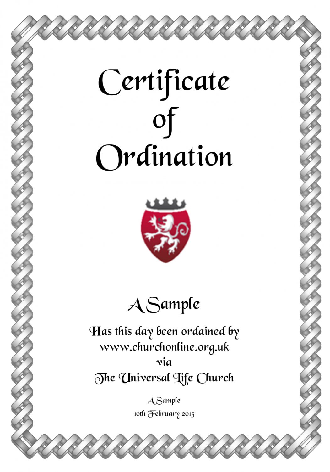 Ordination Certificate