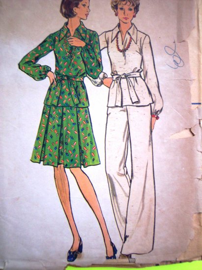 70s Vintage Sewing Pattern Pullover Tunic Top A Line Skirt Pants Suit ...
