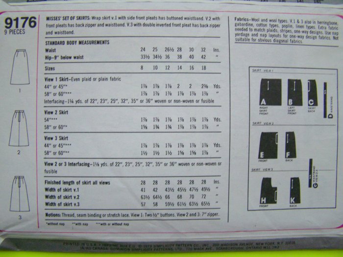 3.00 Vintage Sewing Pattern Set of Skirts Sz 8 Wrap Pleats Double ...