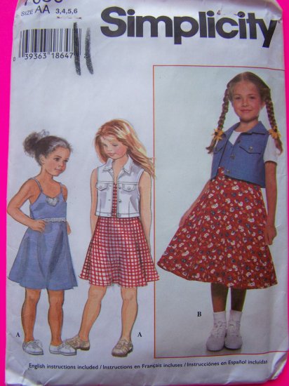 Toddler Girls 3 4T Sundress Flared Skirt Dress & Vest Jacket Simplicity ...