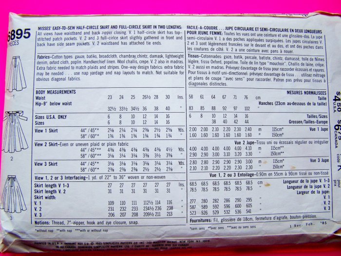 Vintage Sewing Pattern 80's Full & Half Circle Skirt Sz 6 8 10 Skirts ...