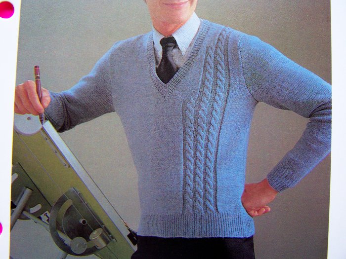 Vintage Knitting Pattern Mens V Neck Sweater with Graduated Cable Knit ...