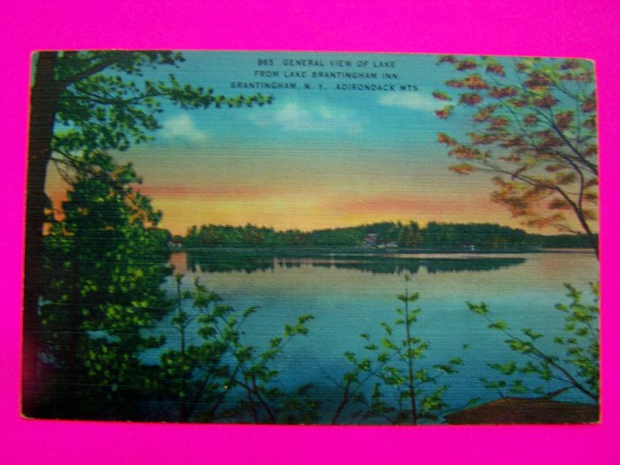1940s Linen Postcard View of Lake Brantingham Mountains NY New York ...
