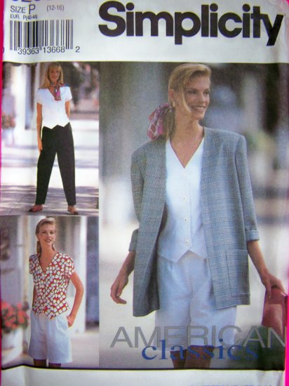 1990s Ladies Suit Jacket Pants Shorts Shirt 12 14 16 Simplicity Sewing ...