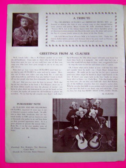 1940s Al Clauser Oklahoma Outlaws Band Country Songs Book # 3 Guitar ...