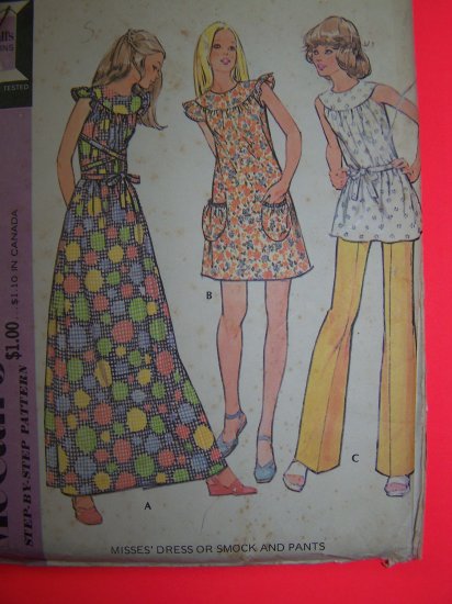 Vintage Hippie Maxi Mini Dress Smock Top Puff Sewing Pattern 3240 Penny ...