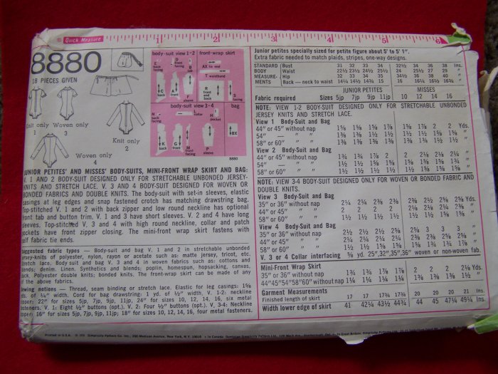 Misses Body Suit Mini Wrap Skirt Bag Bodysuit Vintage Simplicity Sewing ...