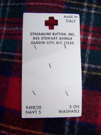 Vintage Sewing Buttons Streamline Card 3/4 White Navy Ring 1 Cent USA S&H
