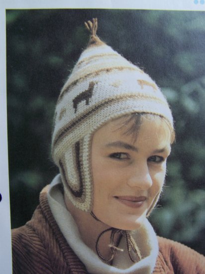 Vintage Crochet Pattern Peruvian Cap Ear Flap Hat Warm Alpaca Yarn USA ...