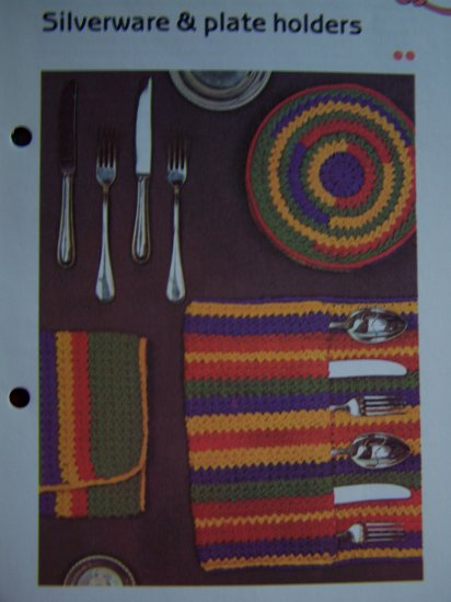 Vintage Crochet Pattern Silverware & Plate Holders Hippie Kitchen