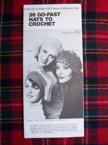 USA 1 Cent S&H 1970s Vintage 36 Crocheting Hat Patterns Go Fast Hats To ...