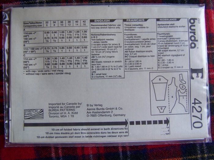 Burda Sewing Pattern 4270 Misses Bodystocking Body Suit 6 8 10 12 14 16