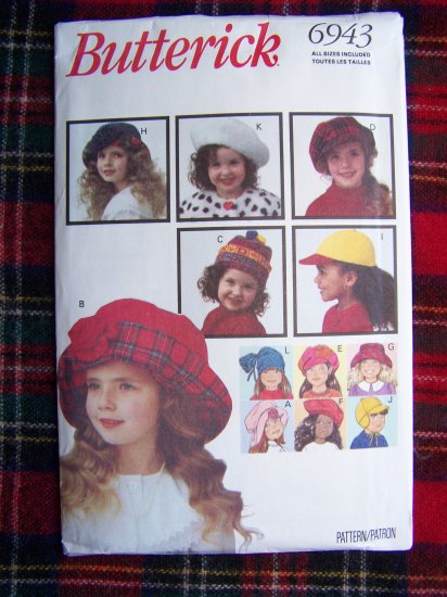 Butterick 6943 Girls Hat Patterns 8 Different Hats Sewing Pattern S M L