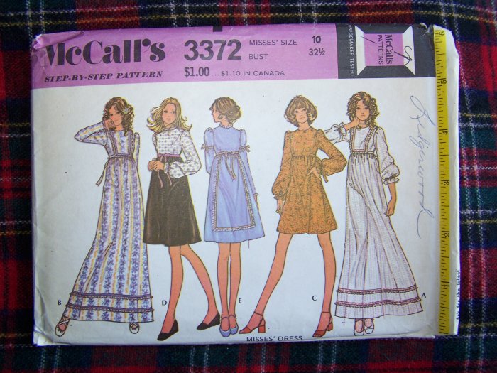 Vintage Hippie Dress Sewing Pattern 3372 Mini - Maxi Gown Puff Flowing ...
