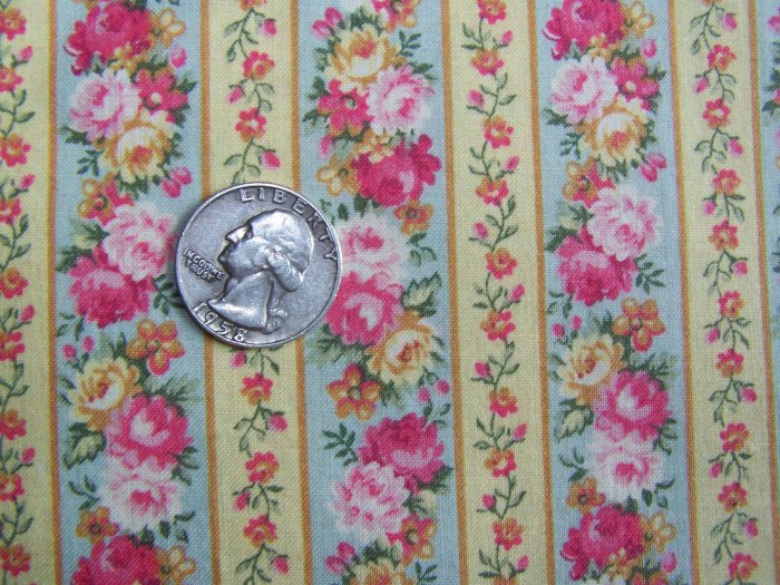 New Vintage Kessler Cotton Fabric Floral Rose Ticking Golden Yellow ...