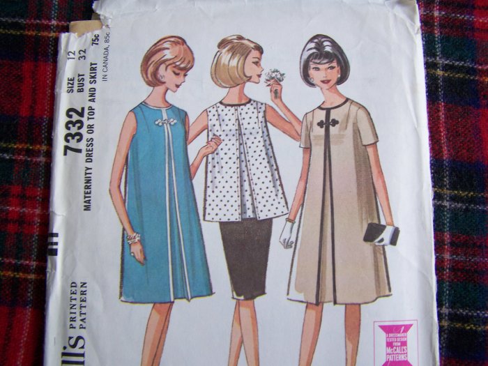 1960's Vintage Maternity Dress Top Stretch Panel Skirt Sz 12 Sewing ...