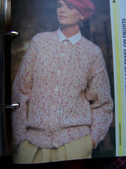 Misses Vintage Knitting Pattern Cardigan Sweater Front Lace Panels USA ...