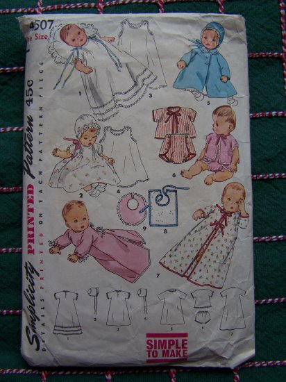 Vintage Baby Layette Sewing Patterns 4507 Dress Coat Sacque Bonnet ...