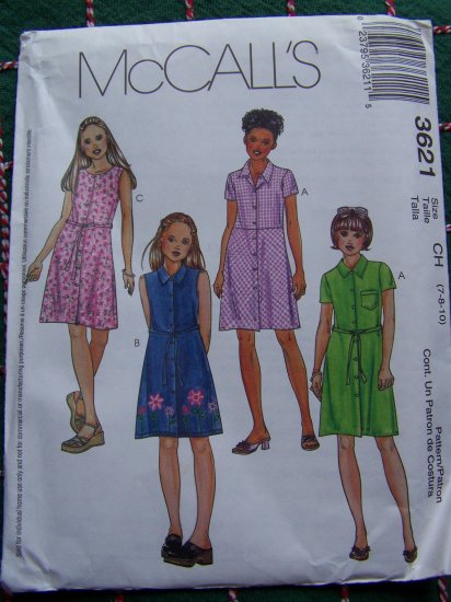Girls New Sewing Pattern 7 8 10 Shirt Dress & Tie Belt Opt Shirtwaist ...