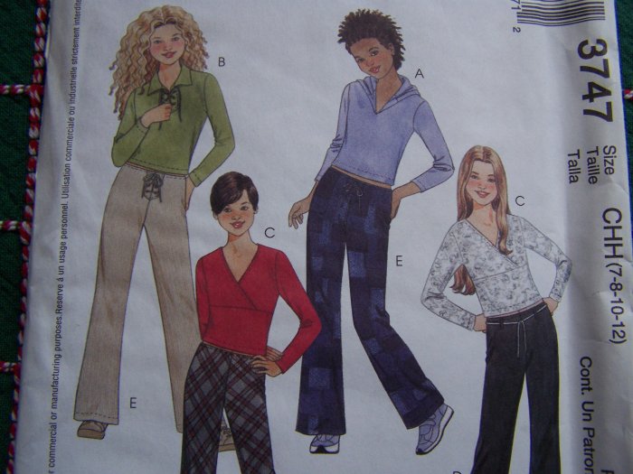 McCall's Sewing Pattern 3747 Girls 12 14 16 Uncut Long Sleeve Tops Pants