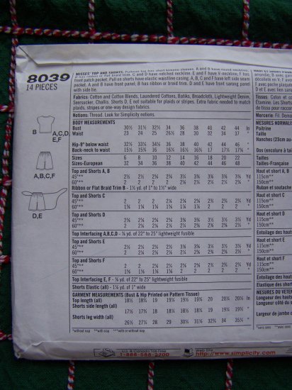Simplicity 8039 Sewing Pattern Misses Summer Wardrobe Scrub Tops Shorts ...
