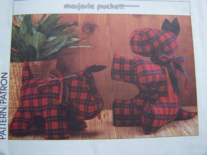Vintage Sewing Pattern Scottie Stuffed Dog Plaid or Fur animal Toy 6970