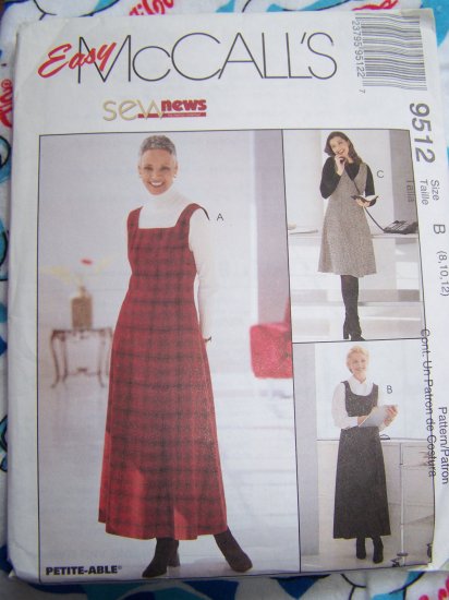 Misses Easy Sewing Pattern Jumper Dress Fit Flare Princess Seams Square ...