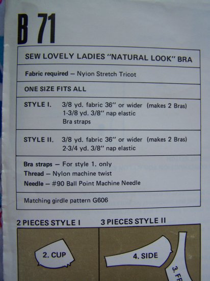 70's Vintage Natural Look Ladies Bra Sewing Pattern B 71 Sew Lovely 2 ...