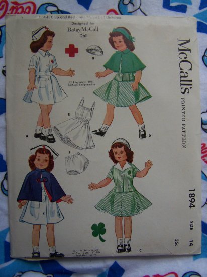 50s Vintage Red Cross & 4 H Club 14" Doll Uniforms Sewing Patterns ...