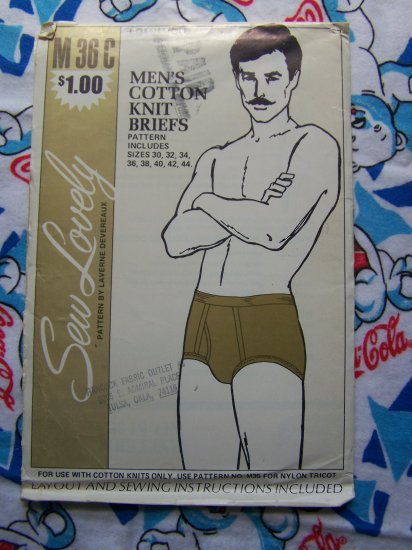 Vintage Men's Cotton Knit Underwear Briefs Sewing Pattern 30 32 34 36 ...