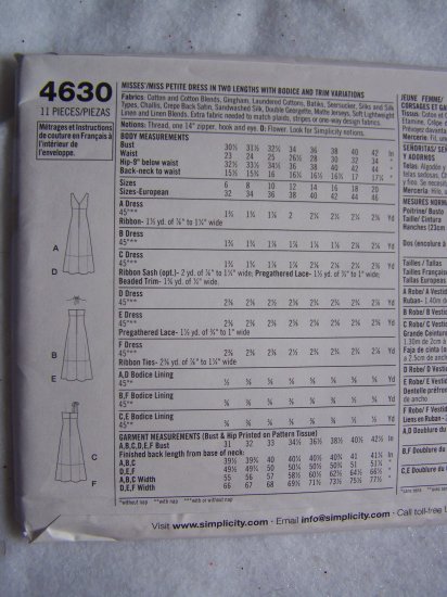 Simplicity Sewing Pattern 4630 Summer Dress Sundress Strapless Tie ...