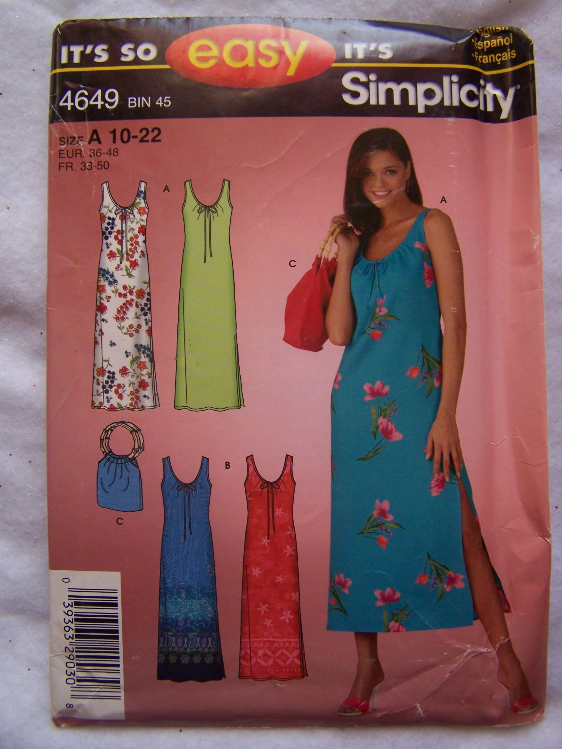 Free USA S&H New Simplicity Sewing Pattern 4649 Womens Tank Dress Side ...
