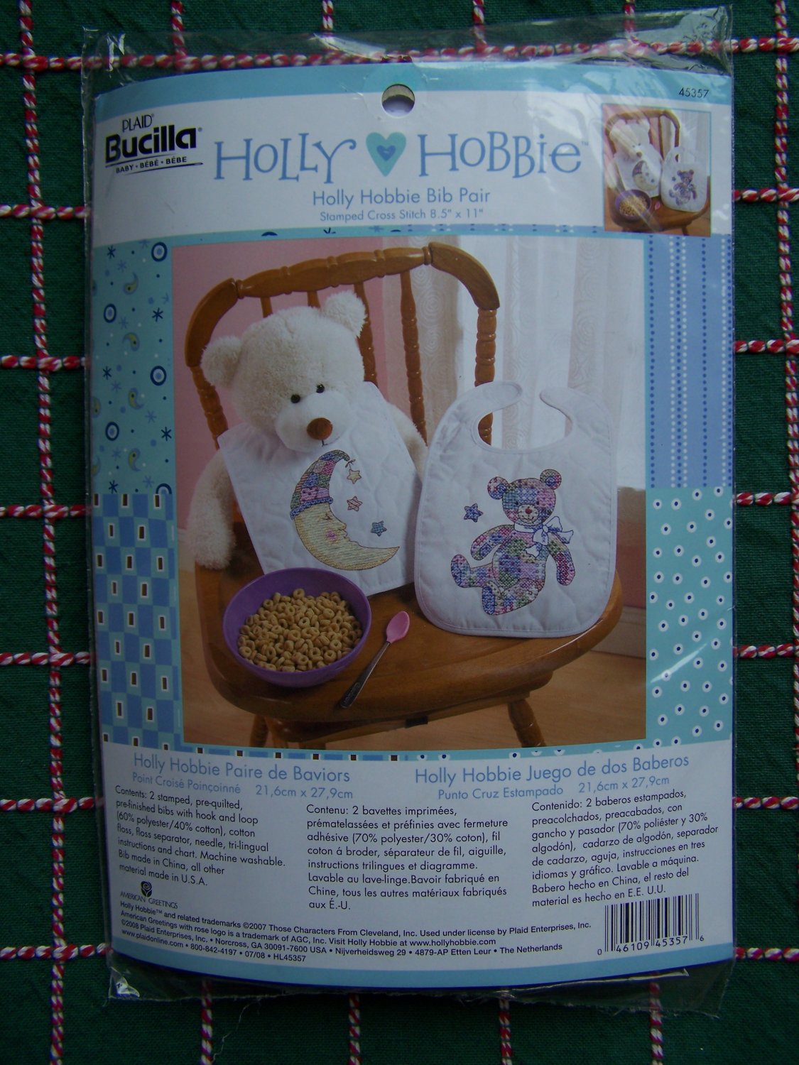 USA Free S&H New Bucilla Stamped Cross Stitch Craft Kit 2 Baby Bibs Pre ...