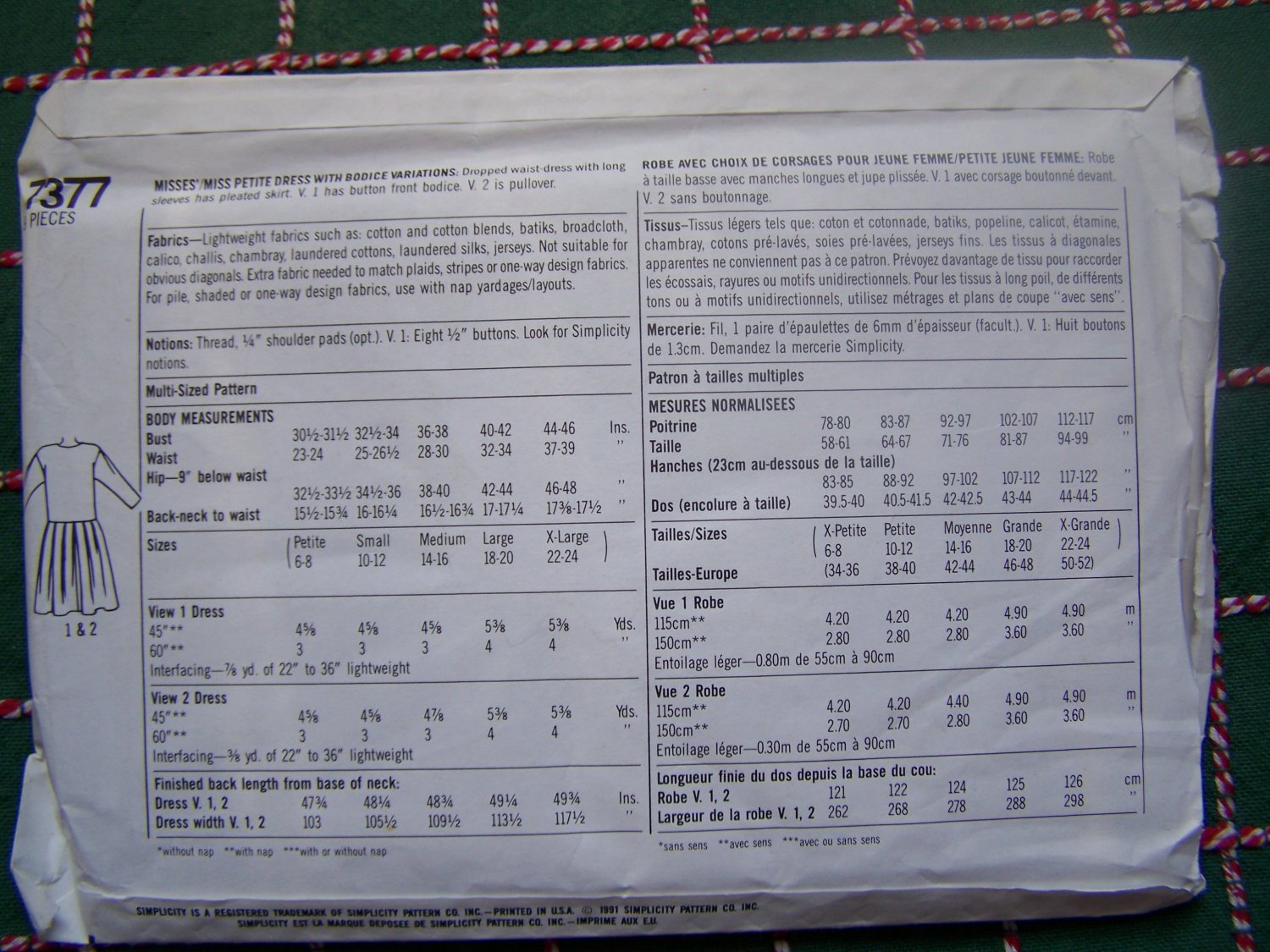 USA 0 S&H Uncut Vintage Sewing Pattern 7377 Drop Waist Dress Long ...
