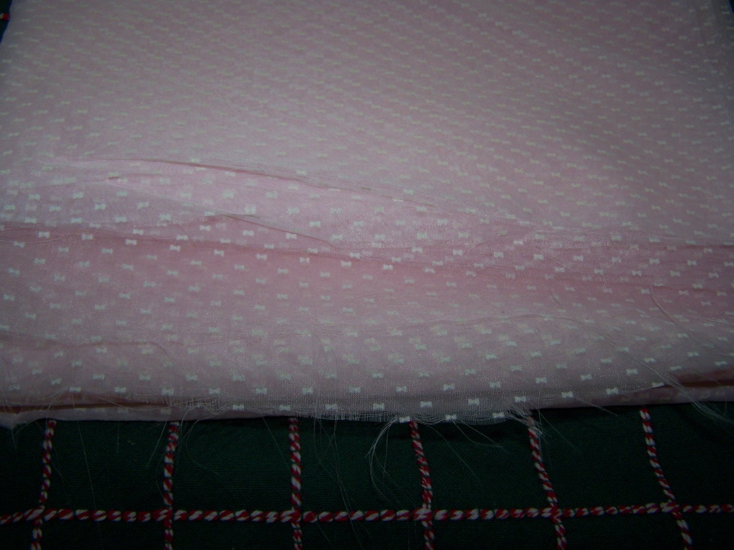 Vintage Pink Dotted Swiss Fabric Sheer Organza White Dots Over 2 yards