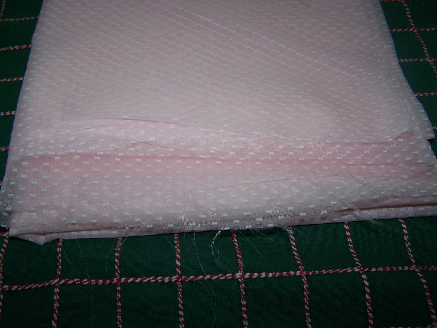 Vintage Pink Dotted Swiss Fabric Sheer Organza White Dots Over 2 yards