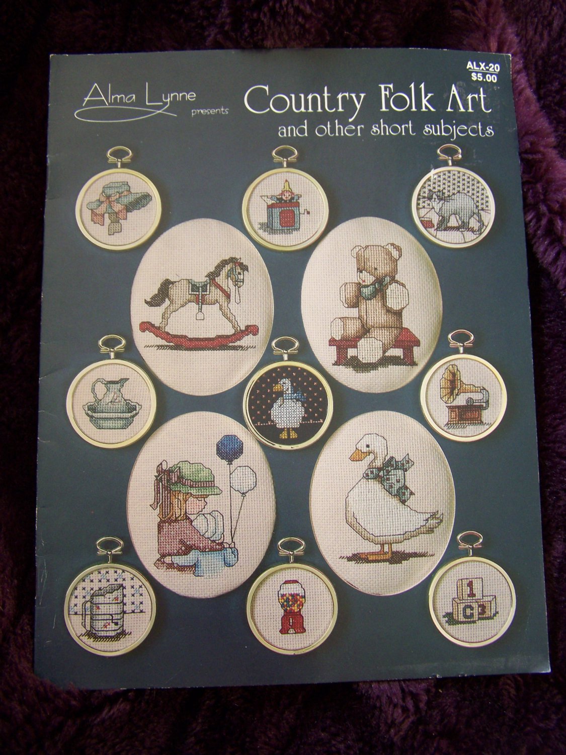 24 Vintage 1980's Country Folk Art Cross Stitch Patterns Book By Alma Lynne