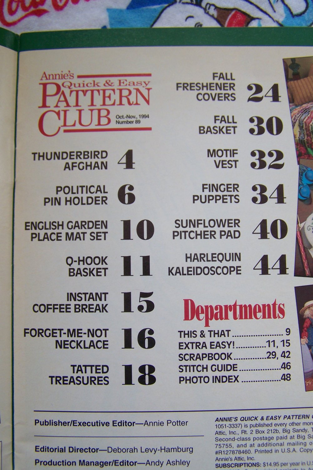 Annie's Quick & Easy Pattern Club Book 89 Oct Nov 1994 USA Shipping FREE