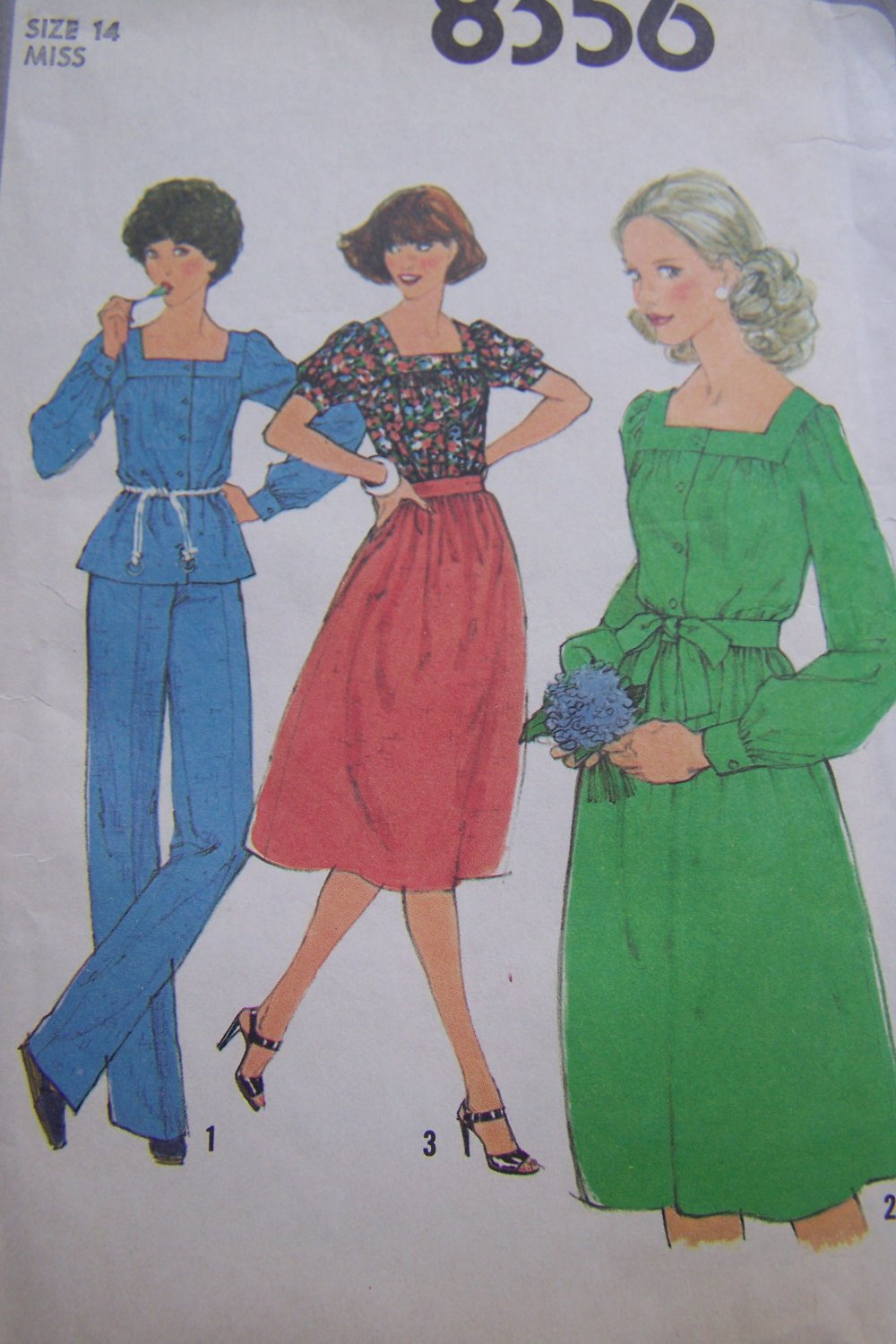 70s Uncut Vintage Sewing Pattern 8356 Square Neck Tunic Top Shirt Skirt ...