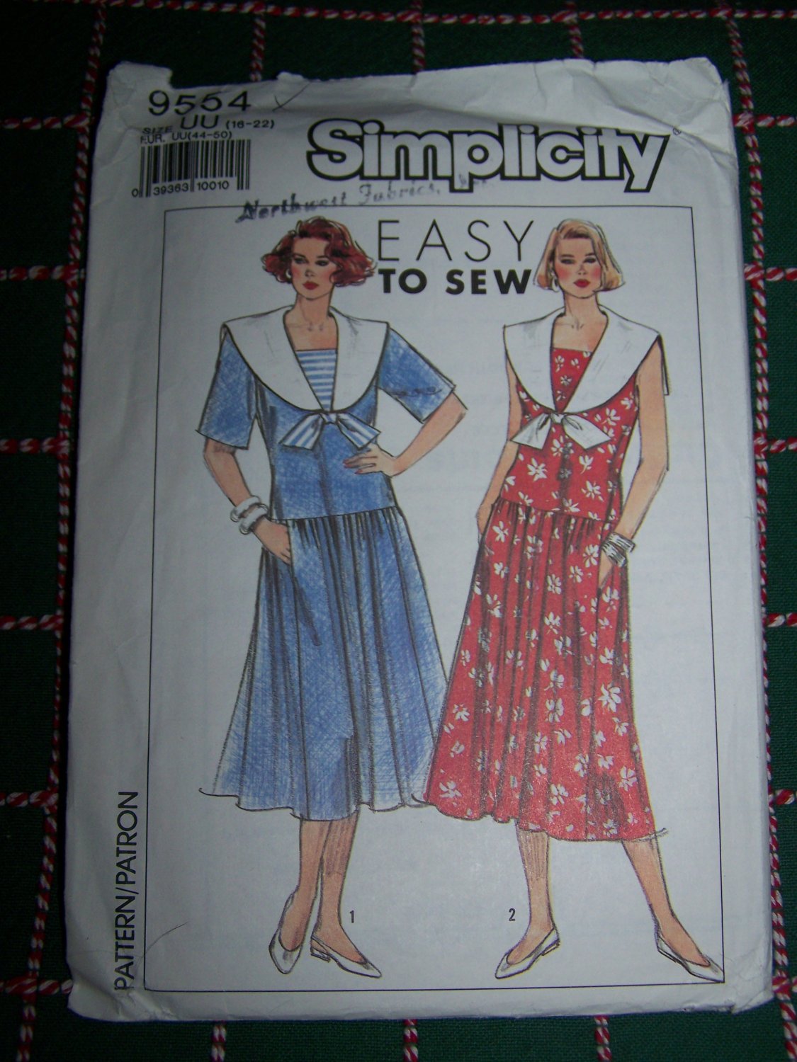 Vintage Uncut Sewing Pattern 9554 Misses Sailor Collar Dress Dropped Waist 16 18 20 22