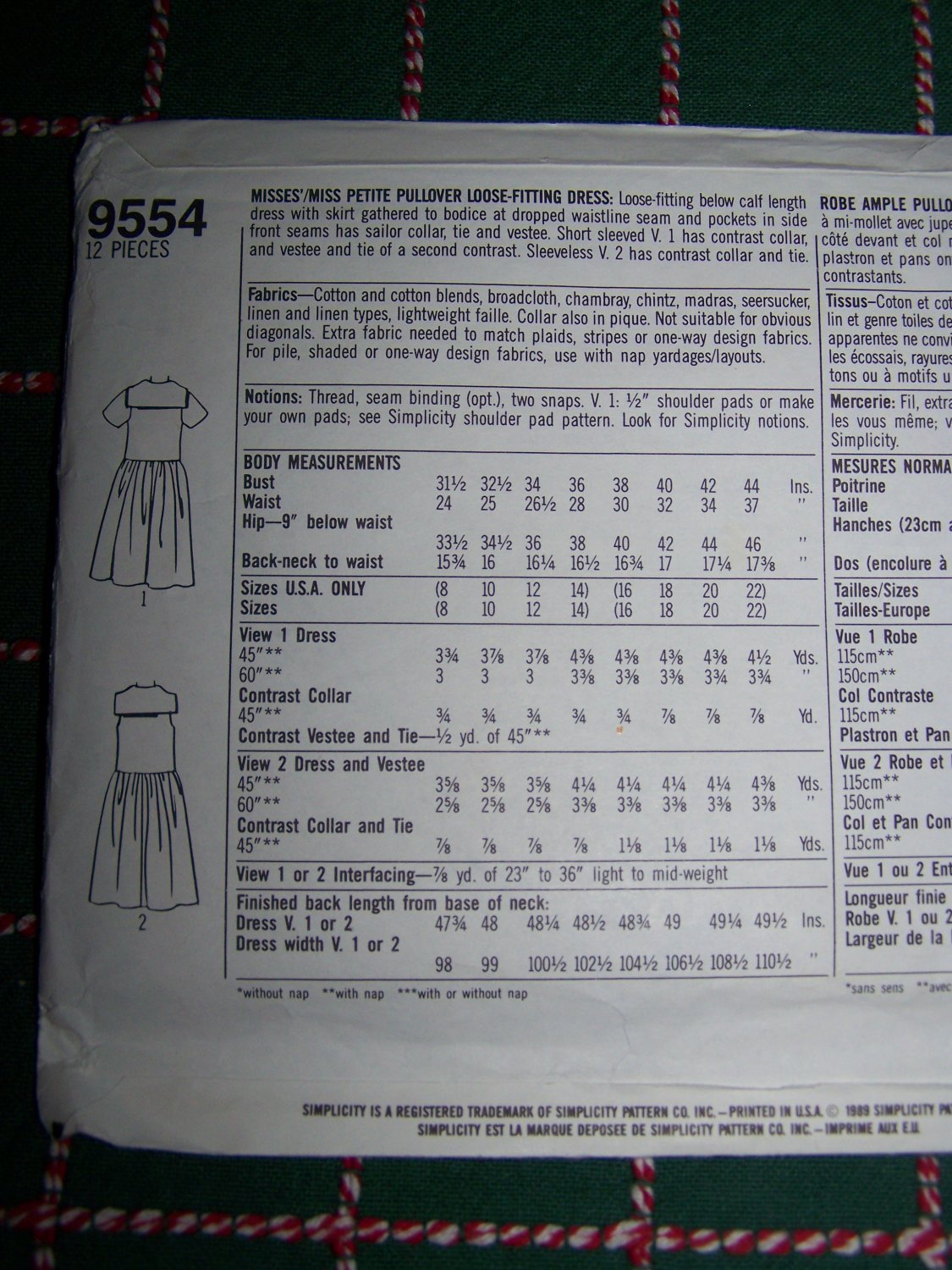 Vintage Uncut Sewing Pattern 9554 Misses Sailor Collar Dress Dropped ...