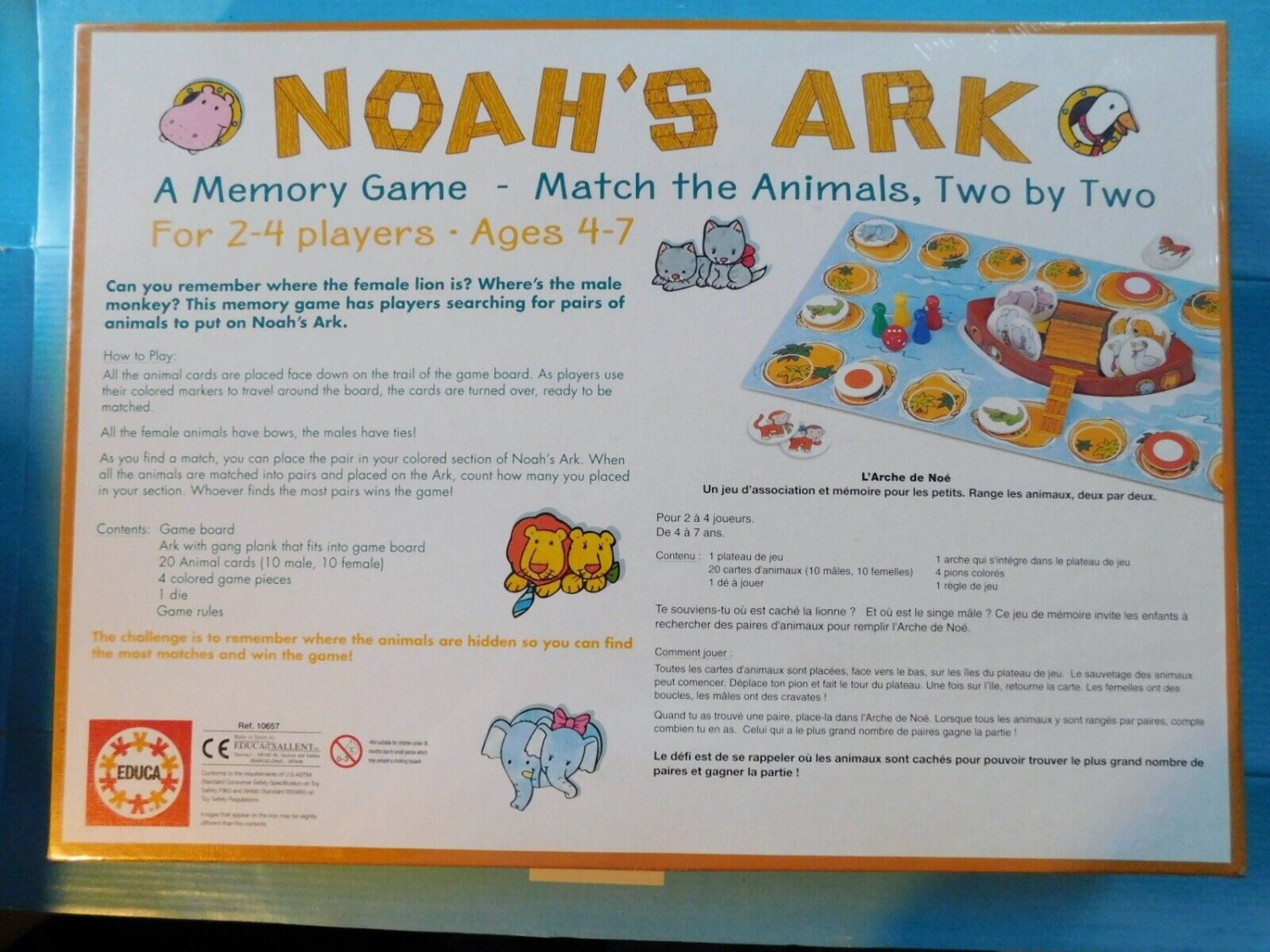 NOAH"S ARK MEMORY GAME Match the Animals, Two by Two Educa NRFB NEW
