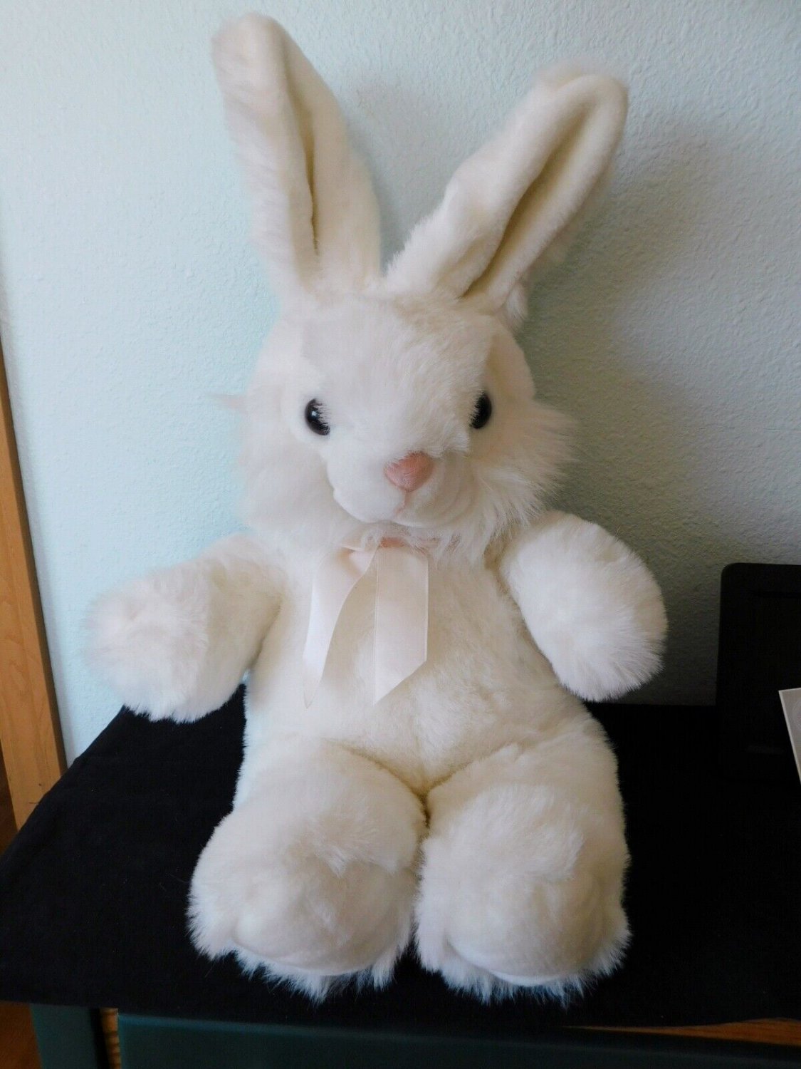 Fuzzy Plush White 25" Stuffed BUNNY RABBIT A&A Plush Glass Eyes Pink ...