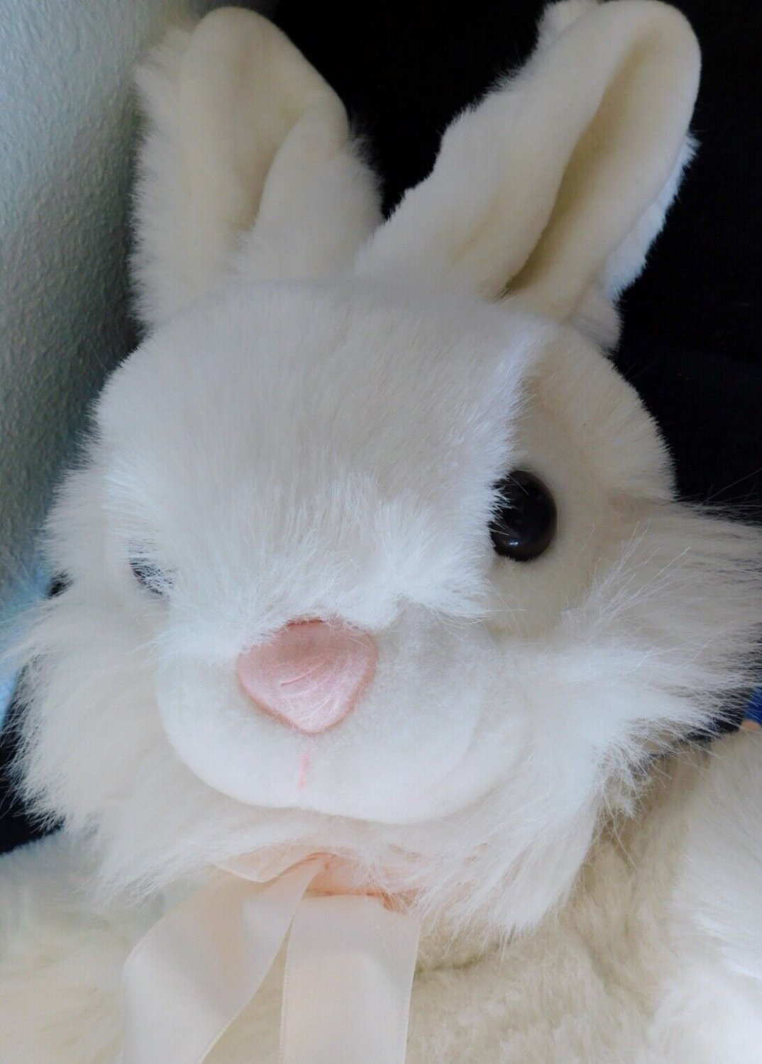Fuzzy Plush White 25" Stuffed BUNNY RABBIT A&A Plush Glass Eyes Pink ...