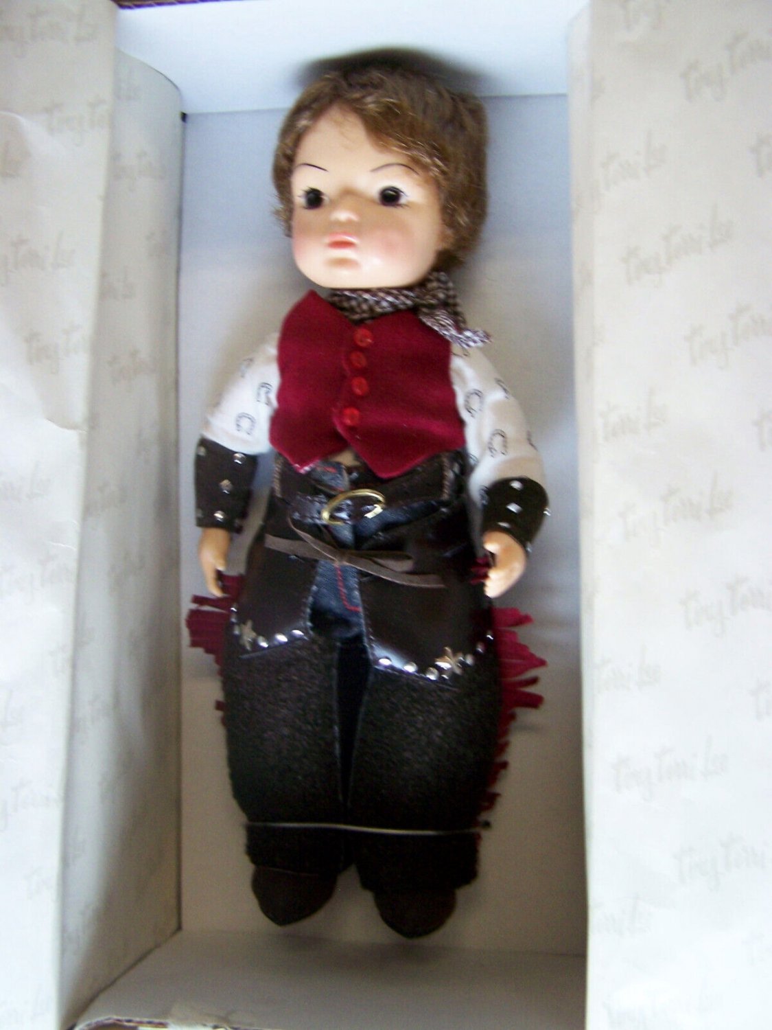 TINY JERRI LEE HAPPY TRAILS COWBOY, WESTERN SHIRT, CHAPS, BOOTS, HAT NRFB