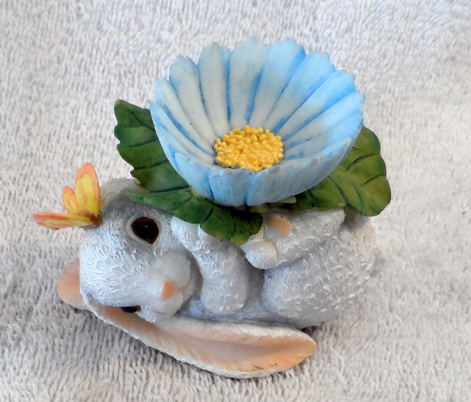 Resin Rabbit Bunny Flowers Butterfilies Figurine Collectible Spring 3 1 ...