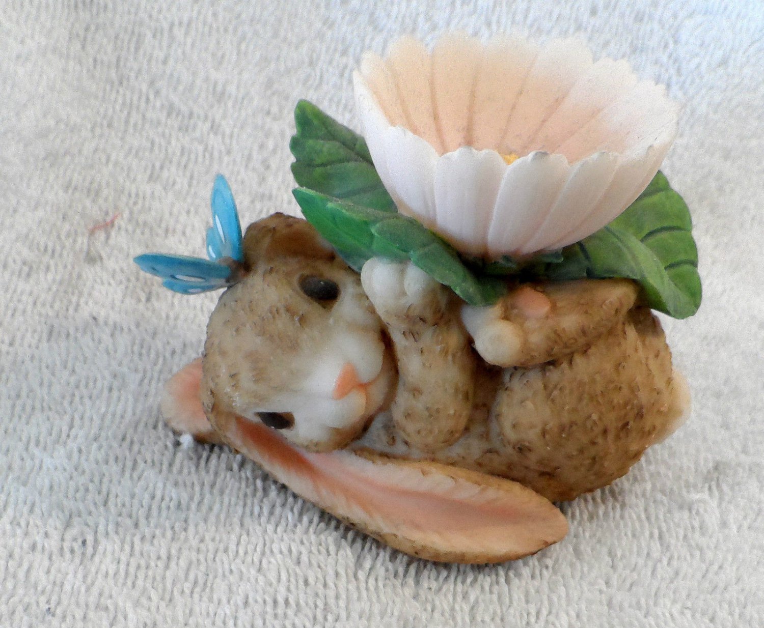 Resin Rabbit Bunny Flowers Butterfilies Figurine Collectible Spring 3 1 ...