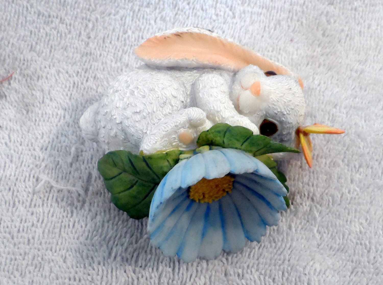 Resin Rabbit Bunny Flowers Butterfilies Figurine Collectible Spring 3 1 ...